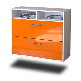 Stil.Zeit Sideboard Spring Valley | Korpus Weiß | Orange hängend mit Griffen (92x79x35cm)