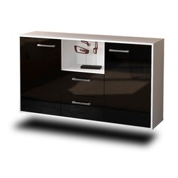 Stil.Zeit Sideboard Port St. Lucie | Korpus Weiß | Schwarz hängend mit Griffen (136x79x35cm)