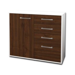 Stil.Zeit Sideboard Celestina | Korpus Weiß | Walnuss mit Griffen (92x79x35cm)