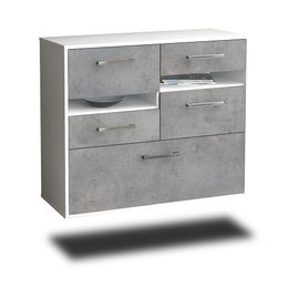 Stil.Zeit Sideboard Fayetteville | Korpus Weiß | Beton hängend mit Griffen (92x79x35cm)