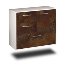 Stil.Zeit Sideboard Rancho Cucamonga | Korpus Weiß | Rost hängend mit Griffen (92x79x35cm)