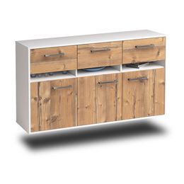 Stil.Zeit Sideboard Joliet | Korpus Weiß | Pinie hängend mit Griffen (136x79x35cm)