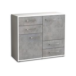 Stil.Zeit Sideboard Ciara | Korpus Weiß | Beton mit Griffen (92x79x35cm)