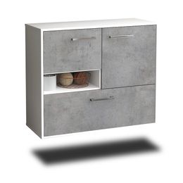 Stil.Zeit Sideboard Santa Clarita | Korpus Weiß | Beton hängend mit Griffen (92x79x35cm)