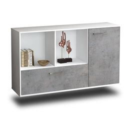 Stil.Zeit Sideboard Palmdale | Korpus Weiß | Beton hängend mit Griffen (136x79x35cm)