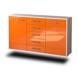 Stil.Zeit Sideboard Pembroke Pines | Korpus Weiß | Orange hängend mit Griffen (136x79x35cm)