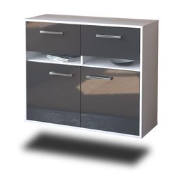 Stil.Zeit Sideboard Fort Lauderdale | Korpus Weiß | Grau hängend mit Griffen (92x79x35cm)