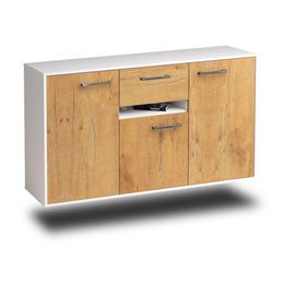 Stil.Zeit Sideboard Hampton | Korpus Weiß | Eiche hängend mit Griffen (136x79x35cm)