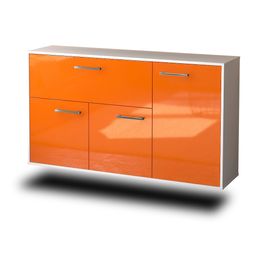 Stil.Zeit Sideboard Naperville | Korpus Weiß | Orange hängend mit Griffen (136x79x35cm)