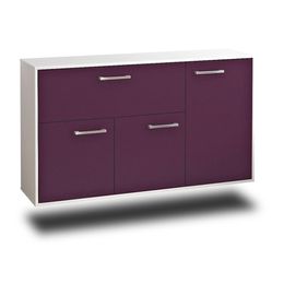 Stil.Zeit Sideboard Naperville | Korpus Weiß | Lila hängend mit Griffen (136x79x35cm)