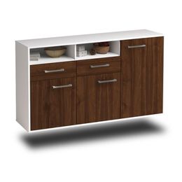 Stil.Zeit Sideboard Hollywood | Korpus Weiß | Walnuss hängend mit Griffen (136x79x35cm)