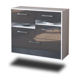 Stil.Zeit Sideboard Fayetteville | Korpus Weiß | Grau hängend mit Griffen (92x79x35cm)