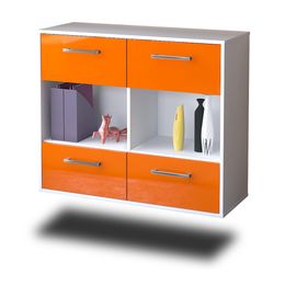 Stil.Zeit Sideboard Providence | Korpus Weiß | Orange hängend mit Griffen (92x79x35cm)