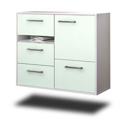 Stil.Zeit Sideboard Ontario | Korpus Weiß | Mint hängend mit Griffen (92x79x35cm)