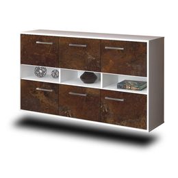 Stil.Zeit Sideboard Rockford | Korpus Weiß | Rost hängend mit Griffen (136x79x35cm)