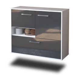 Stil.Zeit Sideboard Santa Clarita | Korpus Weiß | Grau hängend mit Griffen (92x79x35cm)