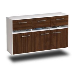 Stil.Zeit Sideboard Joliet | Korpus Weiß | Walnuss hängend mit Griffen (136x79x35cm)