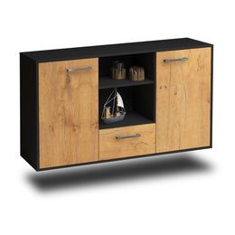 Stil.Zeit Sideboard Oceanside | Korpus Anthrazit | Eiche hängend mit Griffen (136x79x35cm)