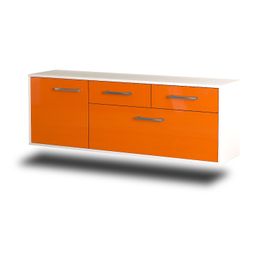 Stil.Zeit Lowboard Colorado Springs | Korpus Weiß | Orange mit Griffen (136x49x35cm)
