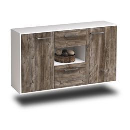 Stil.Zeit Sideboard Pasadena | Korpus Weiß | Treibholz hängend mit Griffen (136x79x35cm)