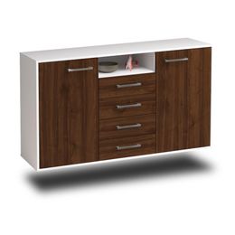 Stil.Zeit Sideboard Eugene | Korpus Weiß | Walnuss hängend mit Griffen (136x79x35cm)