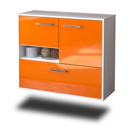 Stil.Zeit Sideboard Santa Clarita | Korpus Weiß | Orange hängend mit Griffen (92x79x35cm)