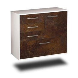 Stil.Zeit Sideboard Fontana | Korpus Weiß | Rost hängend mit Griffen (92x79x35cm)