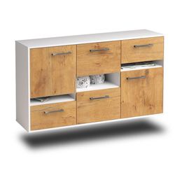 Stil.Zeit Sideboard Hayward | Korpus Weiß | Eiche hängend mit Griffen (136x79x35cm)