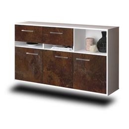 Stil.Zeit Sideboard Enterprise | Korpus Weiß | Rost hängend mit Griffen (136x79x35cm)