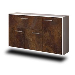 Stil.Zeit Sideboard Naperville | Korpus Weiß | Rost hängend mit Griffen (136x79x35cm)