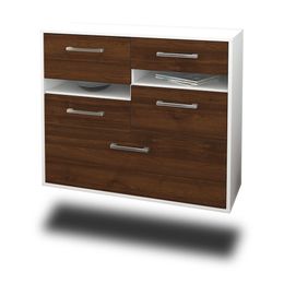 Stil.Zeit Sideboard Fayetteville | Korpus Weiß | Walnuss hängend mit Griffen (92x79x35cm)