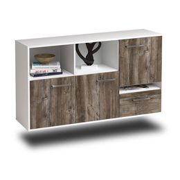 Stil.Zeit Sideboard Salinas | Korpus Weiß | Treibholz hängend mit Griffen (136x79x35cm)