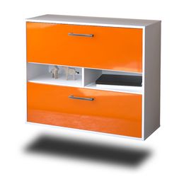 Stil.Zeit Sideboard Jackson | Korpus Weiß | Orange hängend mit Griffen (92x79x35cm)