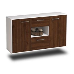 Stil.Zeit Sideboard Pasadena | Korpus Weiß | Walnuss hängend mit Griffen (136x79x35cm)