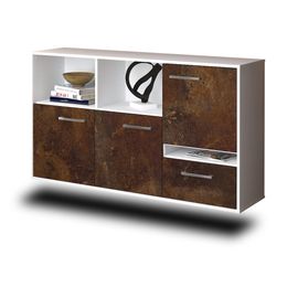 Stil.Zeit Sideboard Salinas | Korpus Weiß | Rost hängend mit Griffen (136x79x35cm)