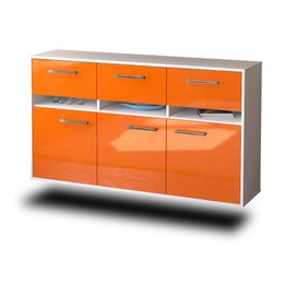 Stil.Zeit Sideboard Joliet | Korpus Weiß | Orange hängend mit Griffen (136x79x35cm)