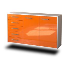 Stil.Zeit Sideboard Peoria | Korpus Weiß | Orange hängend mit Griffen (136x79x35cm)