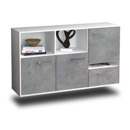 Stil.Zeit Sideboard Salinas | Korpus Weiß | Beton hängend mit Griffen (136x79x35cm)