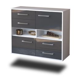 Stil.Zeit Sideboard Oxnard | Korpus Weiß | Grau hängend mit Griffen (92x79x35cm)