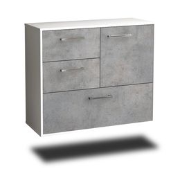 Stil.Zeit Sideboard Rancho Cucamonga | Korpus Weiß | Beton hängend mit Griffen (92x79x35cm)