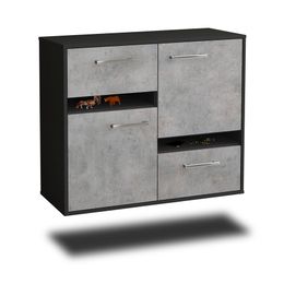 Stil.Zeit Sideboard Irvine | Korpus Anthrazit | Beton hängend mit Griffen (92x79x35cm)