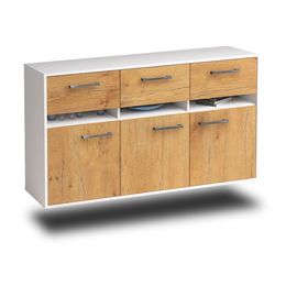 Stil.Zeit Sideboard Joliet | Korpus Weiß | Eiche hängend mit Griffen (136x79x35cm)