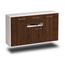 Stil.Zeit Sideboard Hampton | Korpus Weiß | Walnuss hängend mit Griffen (136x79x35cm)