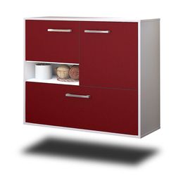 Stil.Zeit Sideboard Santa Clarita | Korpus Weiß | Rot hängend mit Griffen (92x79x35cm)