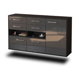 Stil.Zeit Sideboard Santa Rosa | Korpus Anthrazit | Grau hängend mit Griffen (136x79x35cm)