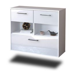 Stil.Zeit Sideboard Newport News | Korpus Weiß | Weiß hängend mit Griffen (92x79x35cm)