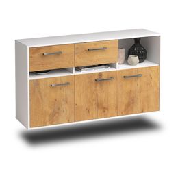 Stil.Zeit Sideboard Enterprise | Korpus Weiß | Eiche hängend mit Griffen (136x79x35cm)