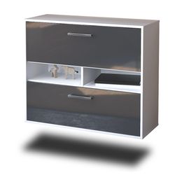 Stil.Zeit Sideboard Jackson | Korpus Weiß | Grau hängend mit Griffen (92x79x35cm)