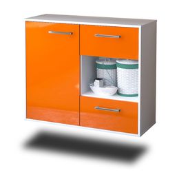 Stil.Zeit Sideboard Brownsville | Korpus Weiß | Orange hängend mit Griffen (92x79x35cm)