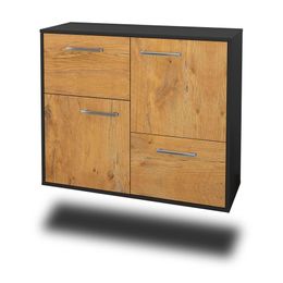 Stil.Zeit Sideboard Fremont | Korpus Anthrazit | Eiche hängend mit Griffen (92x79x35cm)